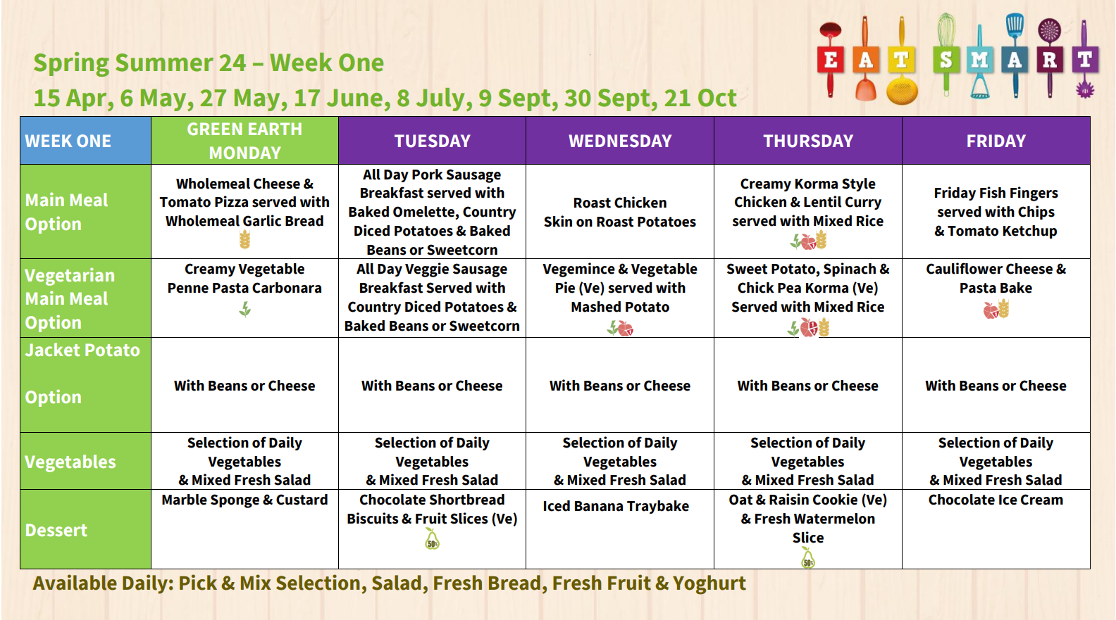 The Galfrid School > FOR PARENTS > Lunch Menus